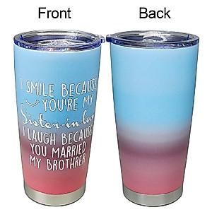 CTIGERS Funny Sister in Law Tumbler with Lid and Straw Insulated Travel Mug Gifts for Sister-in-law Birthday,Christmas,Thank Giving Day,Wedding Gifts for Sister Law 20 oz Blue Red Gradient
