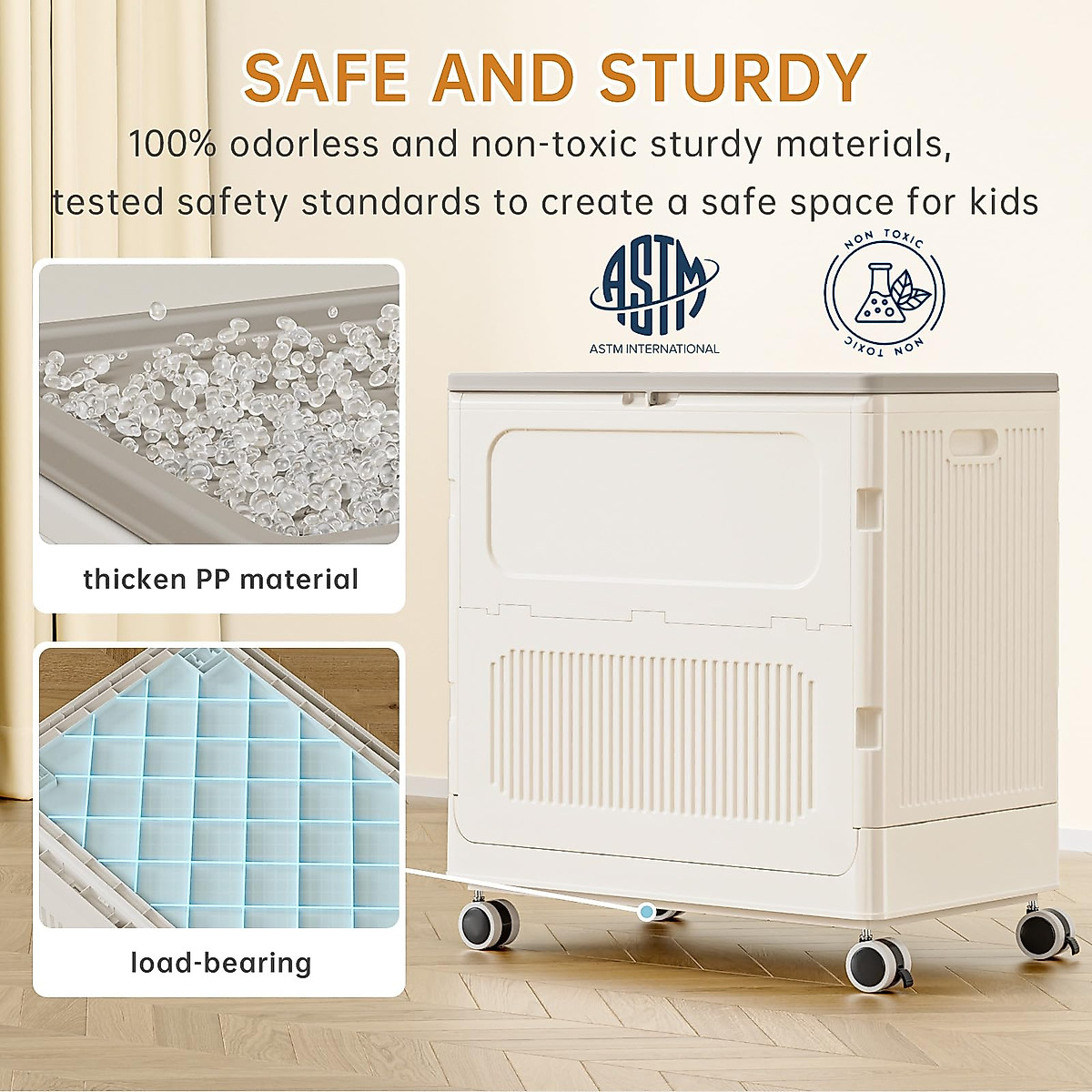 HAIXIN HOME Toy Box for Living Room Area - 130L Extra Large Toy Chest Storage Organizer - Collapsible Sturdy Toy Storage Bins with Lids and Wheels - Kids Toy Box for Boys, Girls, Nursery, Playroom