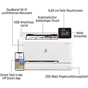 HP Color Laser Jet Pro M255dw Wireless Laser Printer, 2.7'' Color Graphic Touch Screen, 22ppm, Remote Mobile Print, Duplex Printing, Works with Alexa, Auto 2-Sided Printing, PCS USB Printer Cable