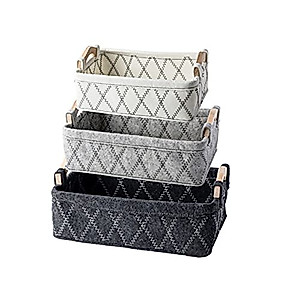 Yuehuam 3pcs Fabric Storage Baskets Set Storage Bins with Wood Handle Canvas Toys Clothes Organizer for for Closet, Decorative Floor
