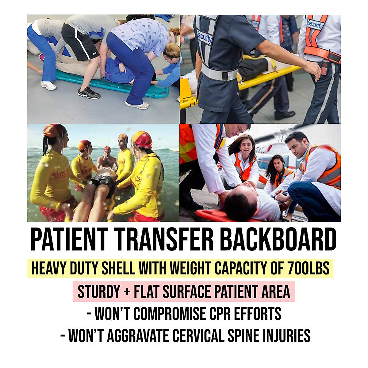 ASA Techmed Spine Board Stretcher, Patent Transfer EMT Backboard Immobilization, Base Board Green
