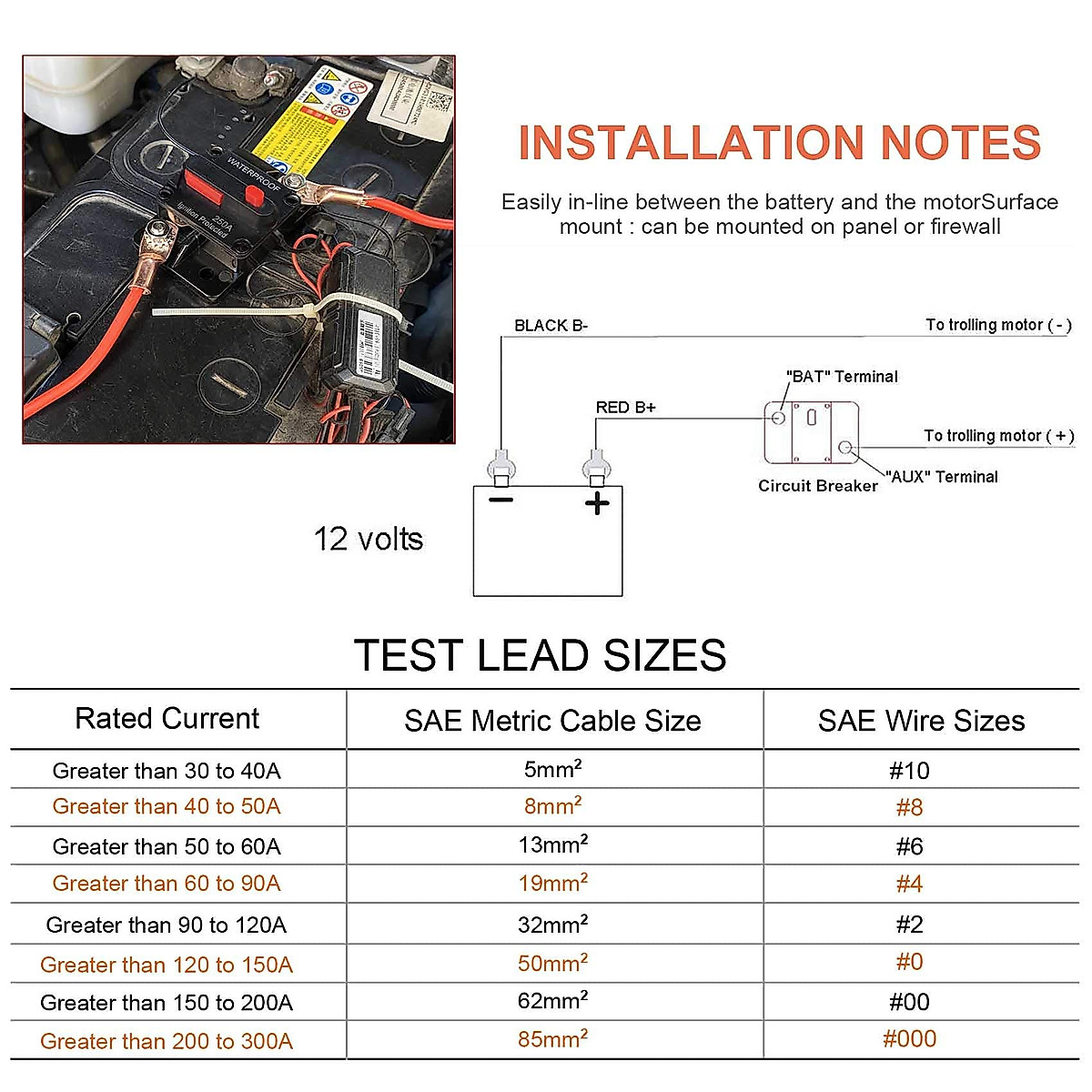 Erayco 150 Amp Circuit Breaker with Manual Reset for Car Marine Trolling Motors Boat ATV Manual Power Protect for Audio System Fuse, 12V-48VDC, Waterproof (150A)