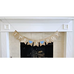 Shimmer Anna Shine It's a Boy Burlap Banner for Baby Shower Decorations and Gender Reveal Party (Blue)
