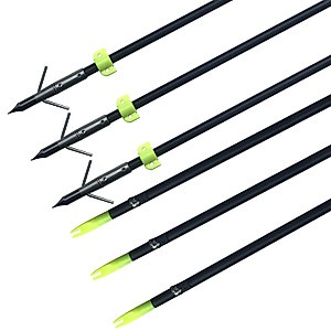 e5e10 Archery Bowfishing Arrows Hunting 34inch Solid Fiberglass Arrows with Broadhead for Compound Bow and Recurve Bow 6pcs (Black)
