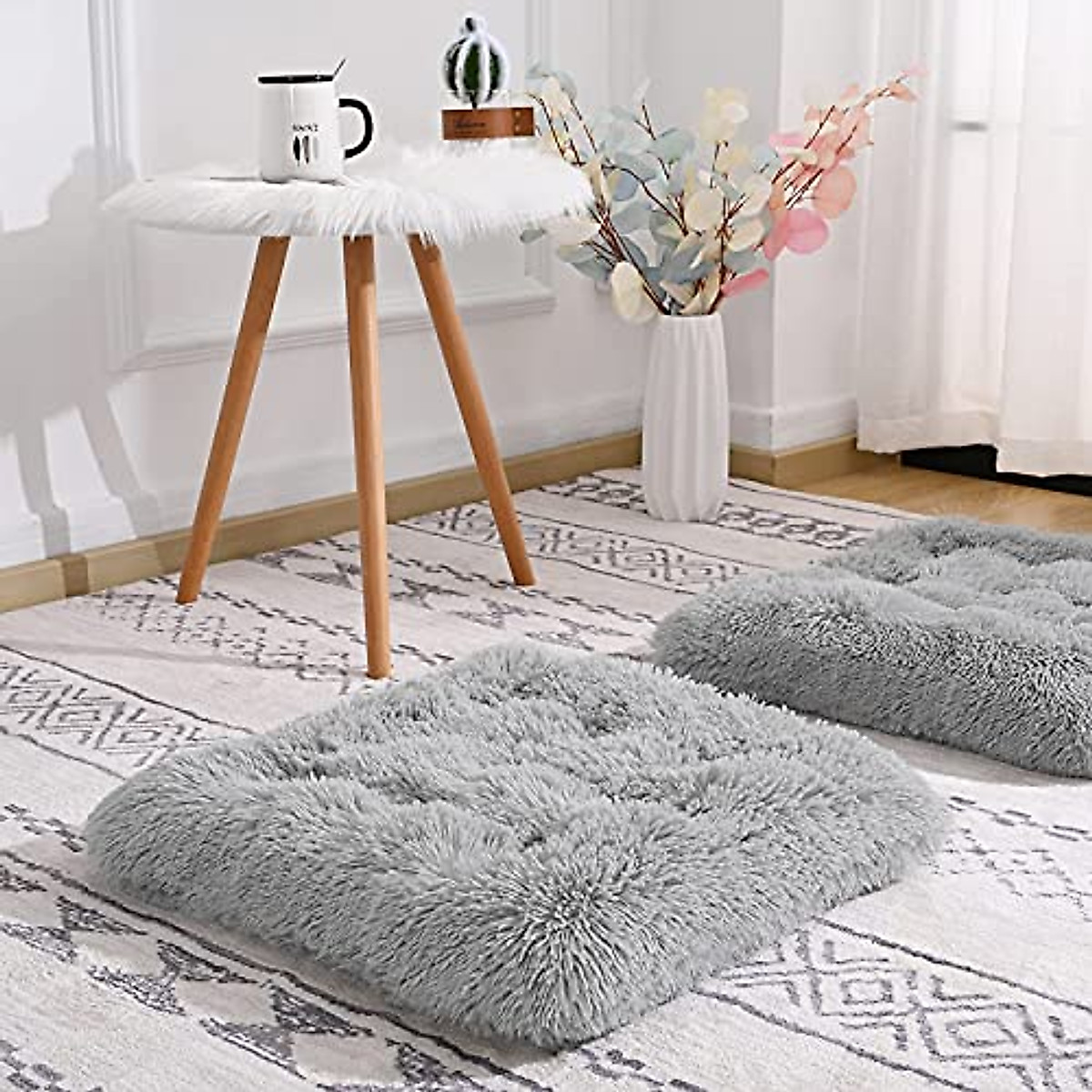 Lascpt Seat Cushion Chair Pads, Super Soft Thick Chair Cushions for Dining Room, Comfortable Plush Floor Cushions for Patio Sofa Chair Cover, Square 20x20 Inches Home Decor Chair Seat Pad, Grey