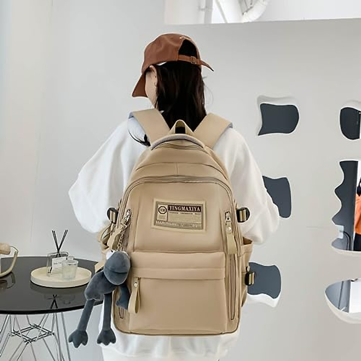 DUNBRI Large Capacity Backpack Waterproof Activity Backpack Women Laptop Backpack Men Fashion Gym Backpack Travel Bag (Khaki)