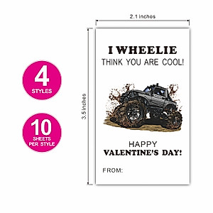 2.1" x 3.5" Valentine's Day Gift Wrap Self Adhesive Stickers | Car and Truck Theme Happy Valentine's Day Gift Wrapping Decorations and Supplies for Kids | 40 Gift Stickers-BGJ-003