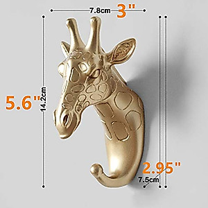Set of 3 Elephant Head Giraffe Head and Rhino Head Wall Hooks / Hangers Animal Shaped Coat Hat Hooks (Gold)