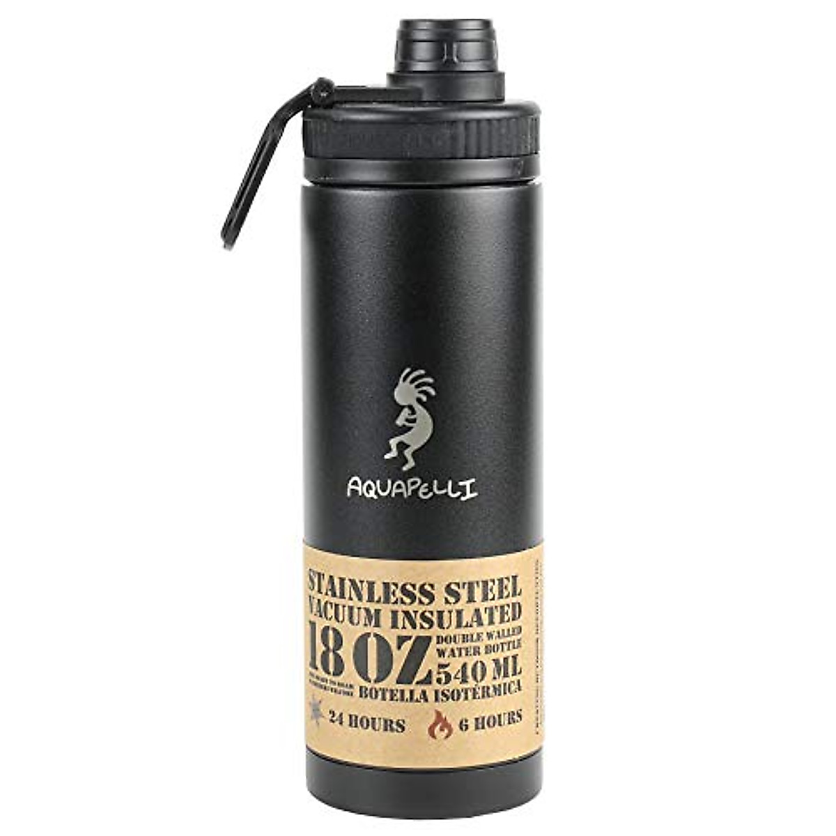 Aquapelli Vacuum Insulated Water Bottle, 18 Ounces, Midnight Black