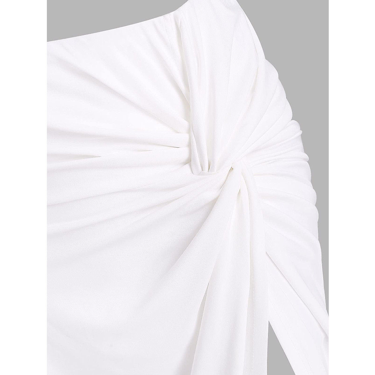 ZAFUL Women's Casual Sleeveless Summer Two Piece Outfits Solid Crop Top and Draped Ruched Maxi Skirt Set Solid Suiting (C-White, S)