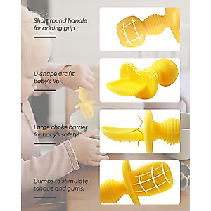 4 Pcs Baby Spoons Self Feeding 6 Months, Silicone Baby Spoons First Stage, Toddler Utensils for Baby Led Weaning with 2 Cases (Yellow, Green)