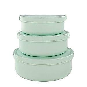 DGitaor Silicone Food Storage Containers Bowl, Set of 3 Reusable Silicone Bento Lunch Box Containers with Lids (17oz, 25oz, 42oz) Dishwasher, Microwave and Freezer Safe Mint Green
