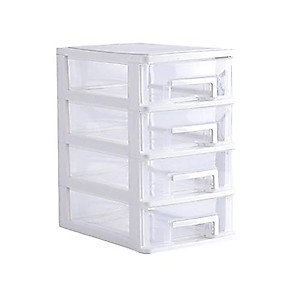 DOITOOL Four- Layer Plastic Drawer Type Closet, Portable Clear Storage Drawer Organizer Multifunction Storage Rack Storage Shelf Storage Box for Home Office Bedroom Living Room (White)