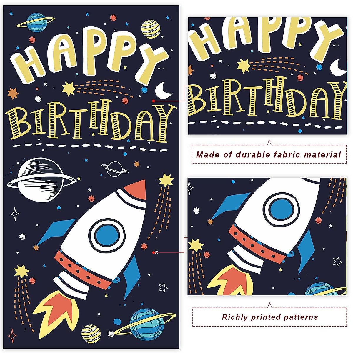 Outer Space Banner Blast Off Rocket Spaceship Galaxy Planet Astronaut Theme Decor for Decorations Boy Girl 1st Birthday Party Baby Shower Galaxy Planet Party Backdrop Outer Space Party Supplies