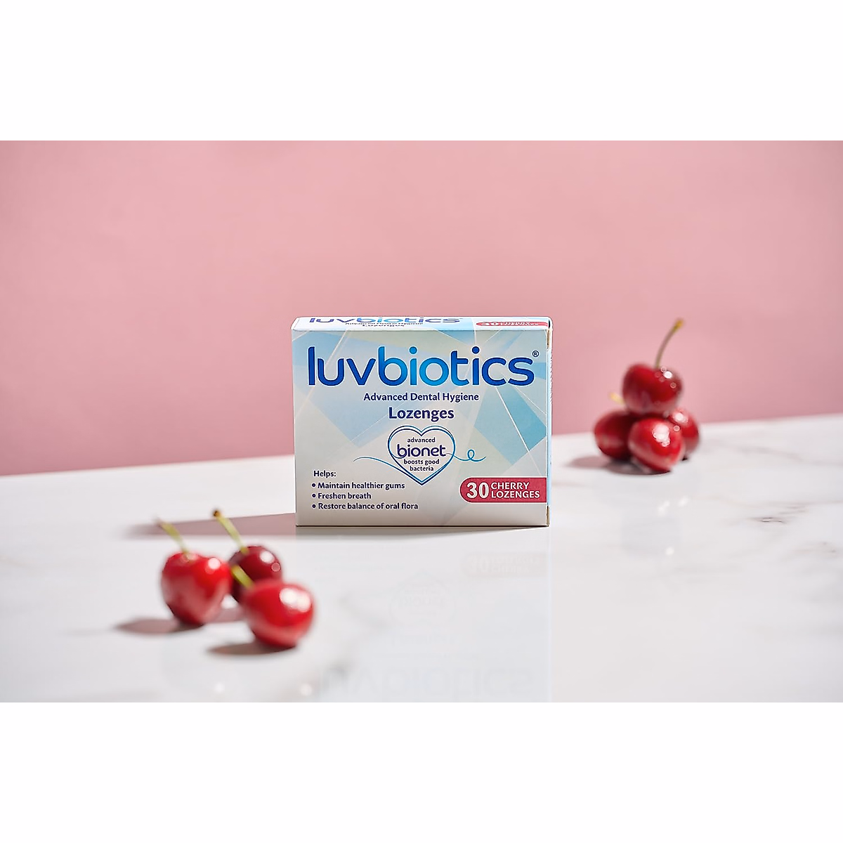 Luv Biotics Cherry Lozenges with Probiotics & Xylitol Promotes Good Oral Microbiome for Healthy Gums, Fresh Breath & Cavity Protection. No Artificial Colours/preservatives. 3 Pack of 30's