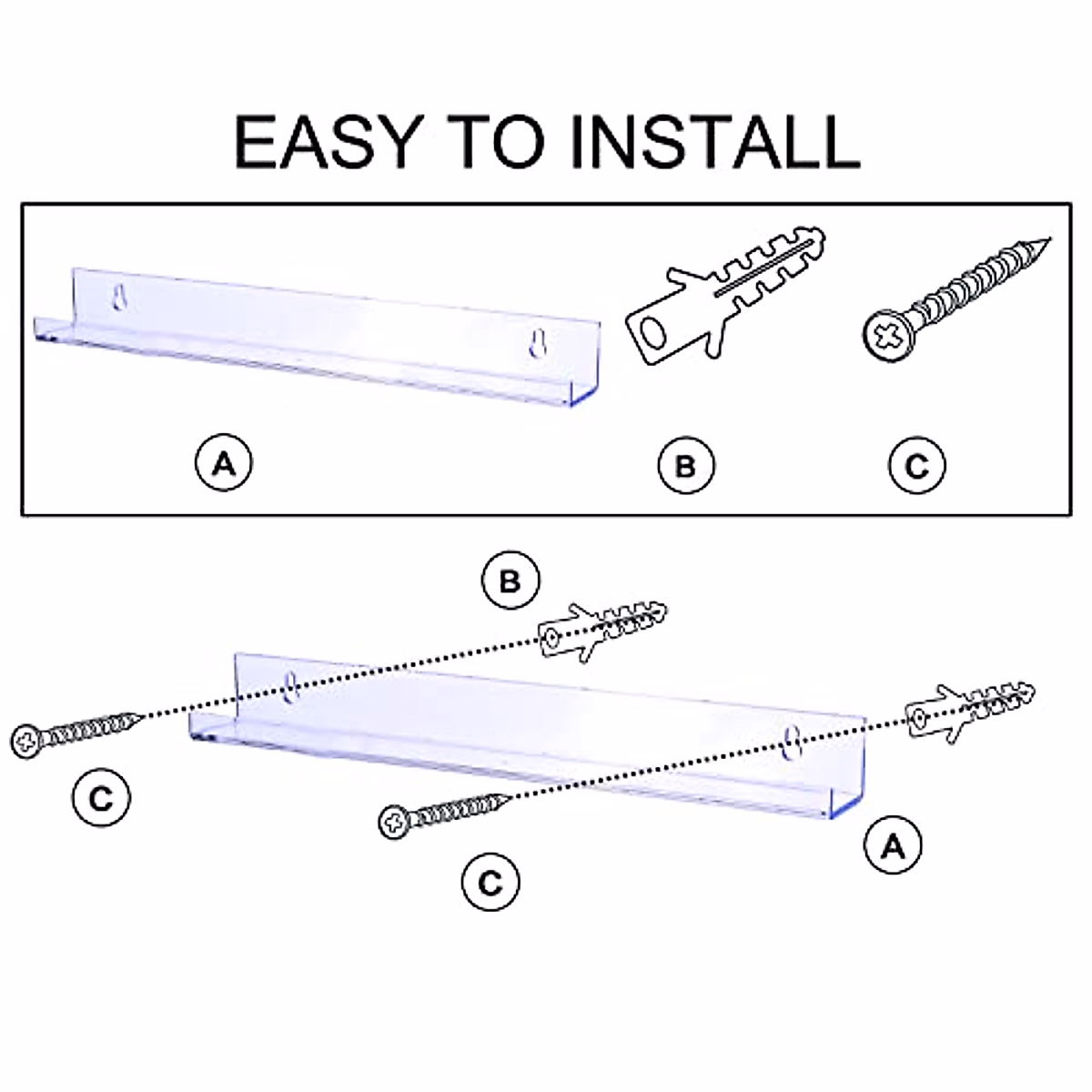 Sooyee 6 Pack Acrylic Shelves,15 Inch Floating Bookshelf Wall for Kids Room,Picture Ledge Display Shelves,Funko Pop Shelves Toy Storage,Clear Shelves