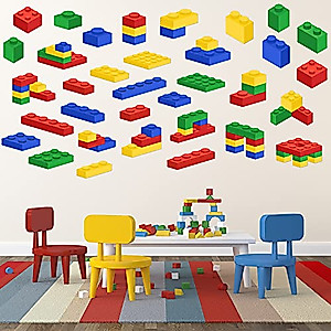 Builders Blocks Wall Sticker Bricks Wall Decal Peel and Stick Building Blocks Wall Decals 4 Colors Bricks Decals for Kids Baby Living Room Nursery Bedroom Classroom Decorations, 3 Sheets