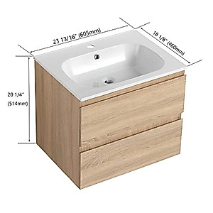 Kootlena Wall Mounted Bathroom Vanity with Sink Combo, Modern 24" Bathroom Vanity Set with Top Basin & 2 Storage Drawers, Floating Bath Storage Cabinet w/Gel Sink