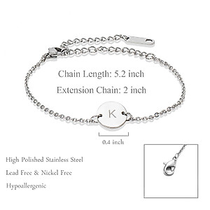 Stainless Steel Initial Bracelet - Delicate Coin Letter C - Dainty Small Disc Name - Personalized Monogram Charm Bracelet for Women