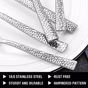 40-Piece Hammered Silverware Set with Organizer, Stainless Steel Square Flatware Set for 8, Food-Grade Tableware Cutlery Set, Utensil Sets for Home Restaurant, Mirror Finish, Dishwasher Safe