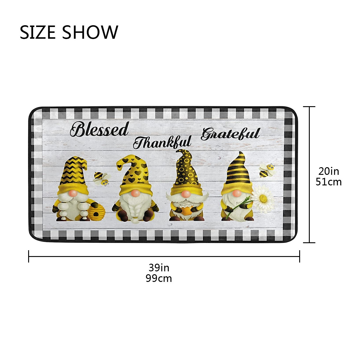 ZOEO Gnomes Kitchen Rugs Farmhousee Spring Bee Bedroom Mat Memory Foam Decorative Shower Runner Absorbent Non Slip for Home Hotel Door Soft Washable 39 x 20 Inch