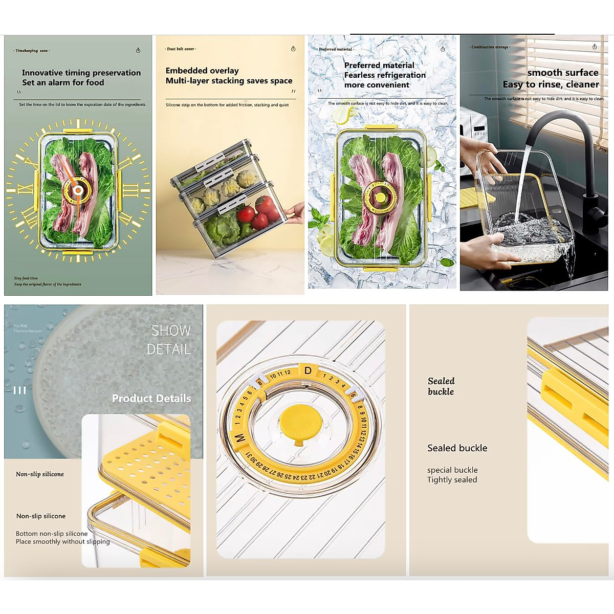 GHAZAL 8 Piece Fridge Organizer Set - Stackable Bins (Large & Small) with Egg Tray, Ghazal_fridge_containers2004-00