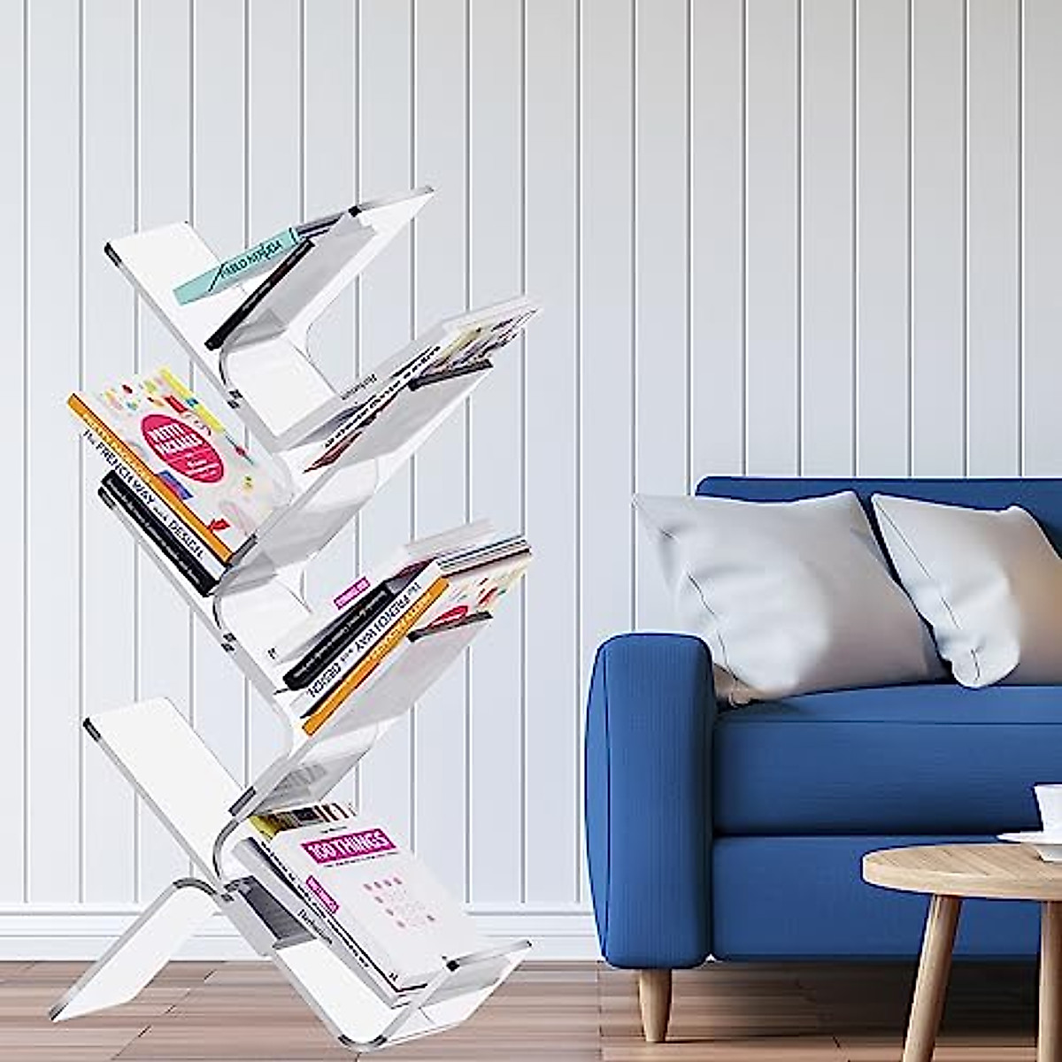 Nalwort Acrylic Tree Bookcase, 6 Tier Standing Bookshelf, Tree Bookshelf, Clear Modern Book Shelf Organizer, Storage Rack for Bedroom, Open Bookcase for Living Room, Office
