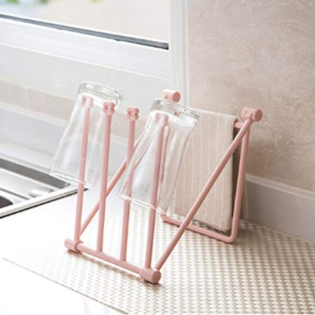 IKAAR Towel Rack Plastic Hand Towel Holder for Bathroom Kitchen Foldable Free Standing Hand Towel Racks Towel Hanger Pack of 2 (Blue + Pink)
