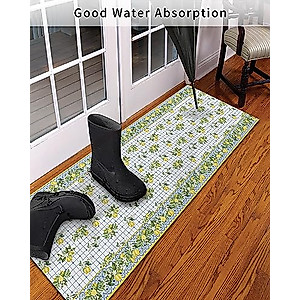 KITHOME Front Door Mat Blue Tile Background Lemon Indoor Outdoor Entrance Doormat Washable Floor Mats for Front Door Bathroom Kitchen Runner Rugs 16x47 Inch