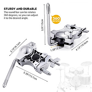 Facmogu Silver L-Rod Cowbells Clamp, Cowbell Percussion L-Rod Holder for Cowbell Accessory Drum Set, Adjustable Cowbell MountIng Bracket Clamp for Drum Musical Instrument Accessory