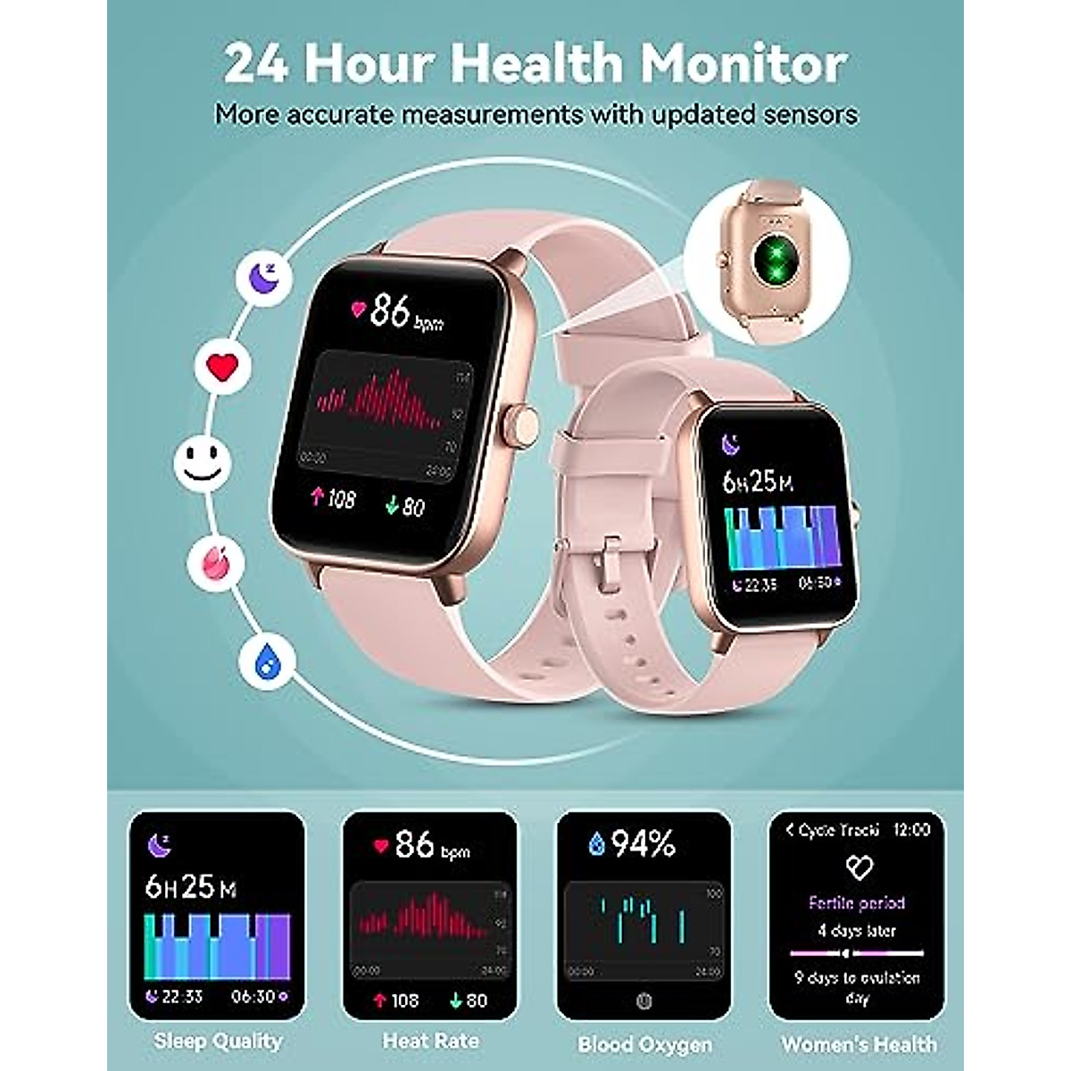 Smart Watch for Women, 1.8 Inch Fitness Watch with Bluetooth Call/Alexa Voice for Android iPhone, Activity Tracker with 100+ Sports, Steps/Calorie/SpO2/Heart Rate/Sleep Monitor, IP68 Waterproof