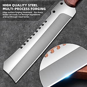 VARLEA Meat Cleaver Heavy Duty Butcher Full Tang Knife with Sheath,Chef's Knives,Vegetable Cleaver Knife Chopper,Machete for Kitchen Outdoor Camping BBQ (7.7)