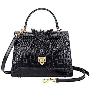 PIJUSHI Designer Handbags for Women Crocodile Leather Crossbody Satchel Bag with Butterfly(66297 Black)