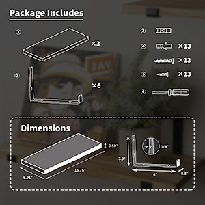 Easefuli Floating Wall Shelves, Rustic Wood Wall Decor, Hanging Shelves for Wall Storage, Farmhouse Wall Mounted Shelves for Bedroom, Living Room, Kitchen and Bathroom - Carbonized Black