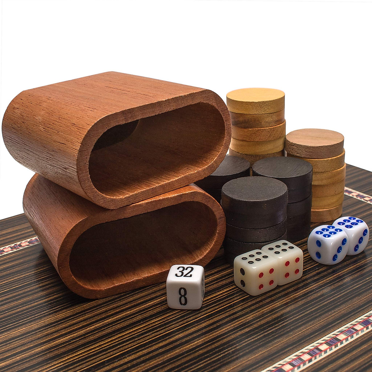 Yellow Mountain Imports Wooden Inlaid Backgammon Set, Dorne - with Wooden Playing Pieces and Accessories, 13-inch Board