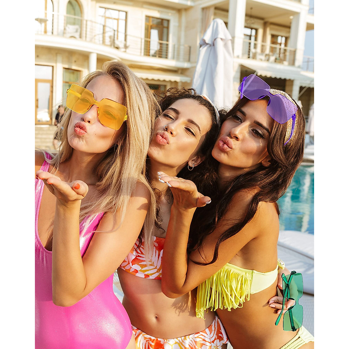 Chumia 51 Pairs Colored Fun Sunglasses Bulk Candy Party Sunglasses Rimless Transparent Square Tinted Sunglasses Rectangle Colorful Bulk Sunglasses Frameless Colored Glasses for Women Men Cosplay