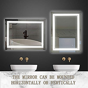 LED Bathroom Mirror Wall-Mounted Vanity Mirror with Anti Fog,Dimmable Waterproof Smart Touch Button Makeup Mirror with Lights Vertical & Horizontal (32x24 Inch)