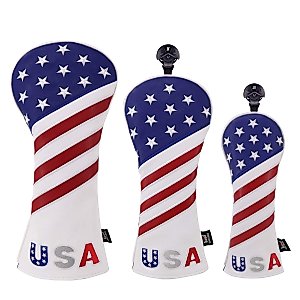 Craftsman Golf Red/White/Blue USA Flag Driver Fairway Wood Hybrid Cover Headcover Blade Mallet Putter Cover (3pcs (D+F+H))