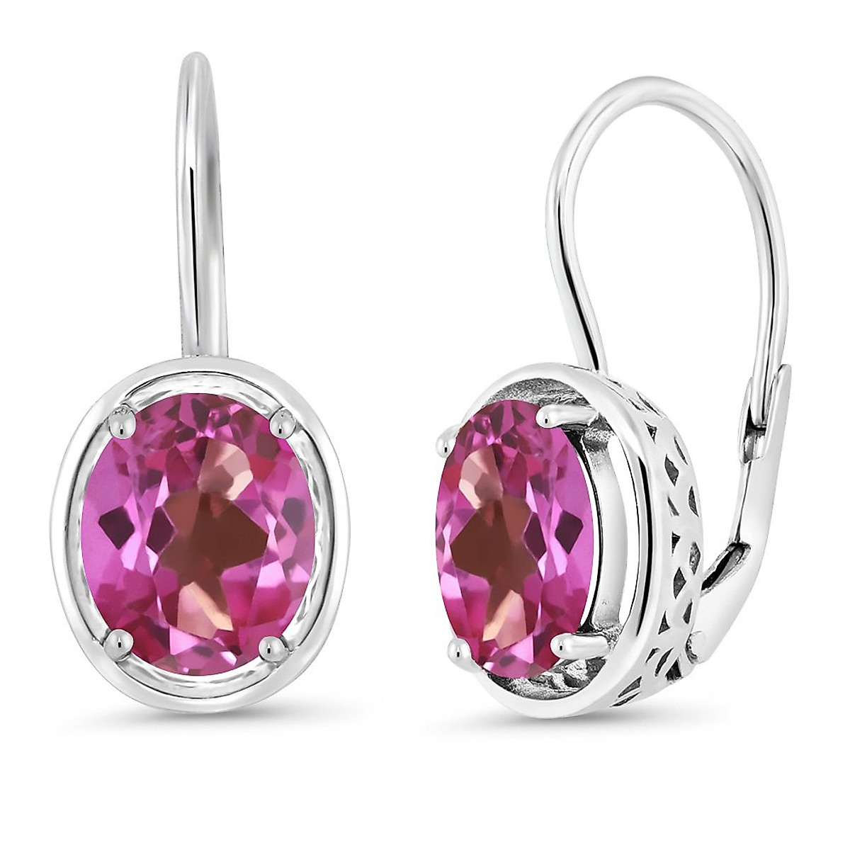 Gem Stone King 925 Sterling Silver Pink Mystic Topaz Women Dangle Earrings (3.60 Ct Oval 9X7MM)
