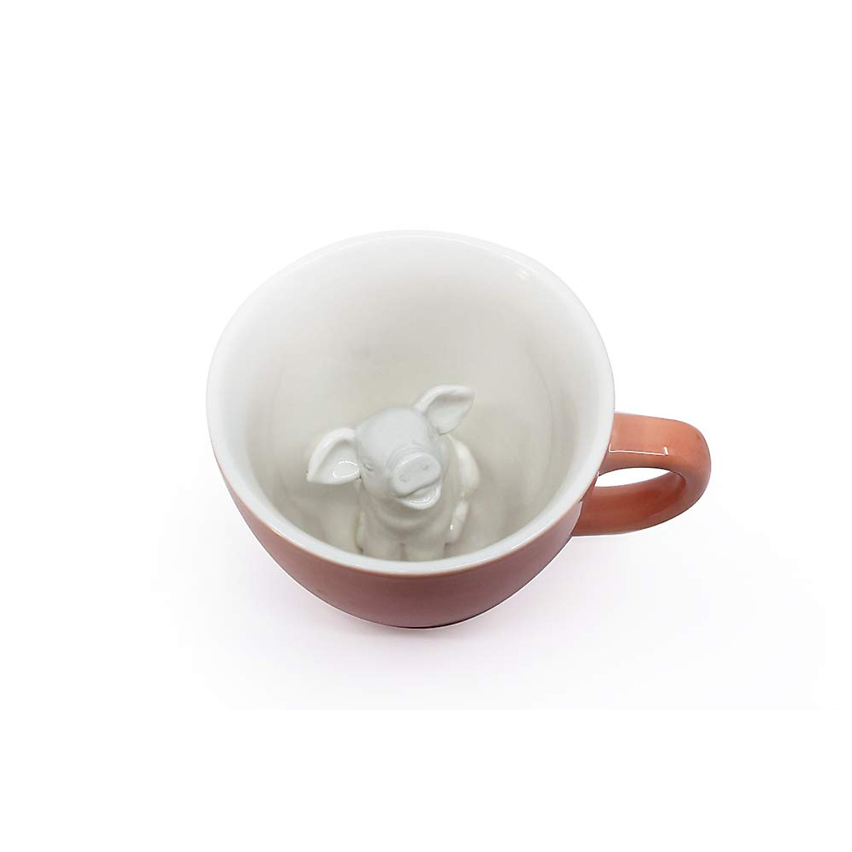 Creature Cups PIG Ceramic Cup (11 Ounce, Peach Exterior) - Hidden 3D Animal Inside Mug Emerges As You Drink - Piggy Farm Animal - Birthday, Holiday, Housewarming Gift for Coffee & Tea Lovers