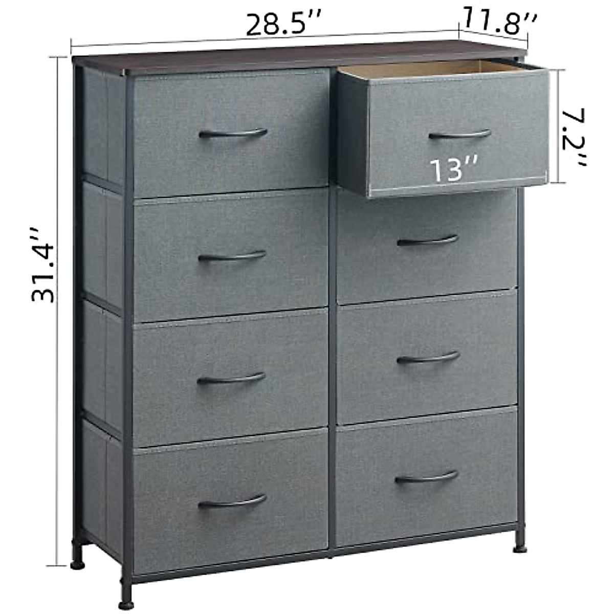 Somdot Dresser for Bedroom with 8 Drawers, 4-Tier Wide Storage Chest of Drawers with Removable Fabric Bins for Closet Nursery Bedside Living Room Laundry Entryway Hallway, Charcoal Grey/Dark Walnut