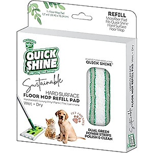 Quick Shine Multi Surface Floor Finish 64oz, 4Pk | Cleaner & Polish to use on Hardwood, Laminate, Luxury Vinyl Plank LVT, Tile & Stone & Hard Surface Floor Mop Refill Pad 12" Wx6 Dx1/2 H