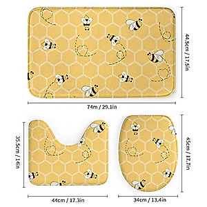 Yellow Bee Shower Curtain Bathroom Rugs Sets 4 Piece, Shower Curtain Waterproof Fabric with Non Slip Bathroom Rugs Floor Mat Toilet Lid Cover Shower Accessories for Bathroom