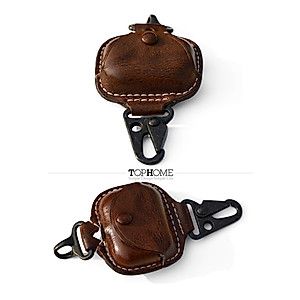 TOPHOME AirPods Pro Leather Case, Premium Genuine Leather Cover for AirPods Pro Case with Fine Copper Carabiner/Earbuds Accessories (Coffee,1 Piece)