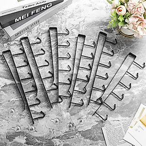 12 Pack 6 Hooks Utensil Racks Under Cabinet Black Hanging Mug Organizer Coffee Cup Under Shelf Home Storage Mug Holder and 12 Pcs Adhesive with Screws for Kitchen Utensil Under Cabinet Mug