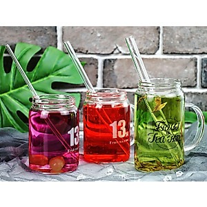 Reusable Glass Drinking Straws, Healthy Boba Smoothie Straws, ECO Friendly - BPA Free, 8.7" x 14mm / 10mm / 6mm, 6 Pack with Cleaning Brush for On The Go