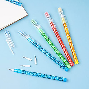 Kolewo4ever 48pcs Minecraft Pixel Pencils Pixel Miner Multi Point Pencils Stackable Pencil with Matching Eraser Party Favor Craft Classroom Rewards Prizes Goody Bag Treat Bag Stuffers