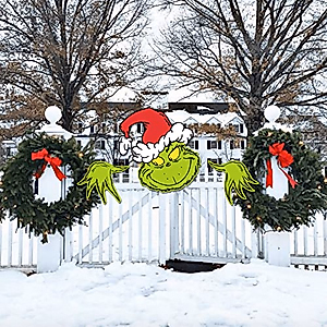 3PCS Grinchs Fence Peeker,Grinchmas Decor for Tree,Grinchs Tree Topper for Whoville Christmas Decorations