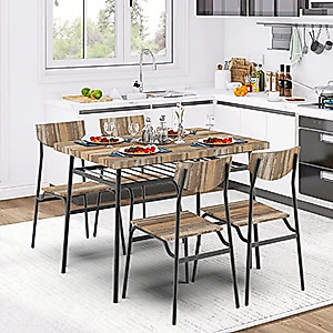 STHOUYN 43" Dinning Table Sets for 4, Industrial Rectangular Kitchen Table and Chairs Set, Metal Frame & Storage Rack, Kitchen, Dining Room, Dinette, Breakfast Small Space (Brown (5 Piece))