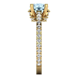 Clara Pucci 1.48ct Round Cut cathedral Solitaire Sky Blue Topaz Designer Wedding Bridal art deco Anniversary Ring 14k Yellow Gold 11